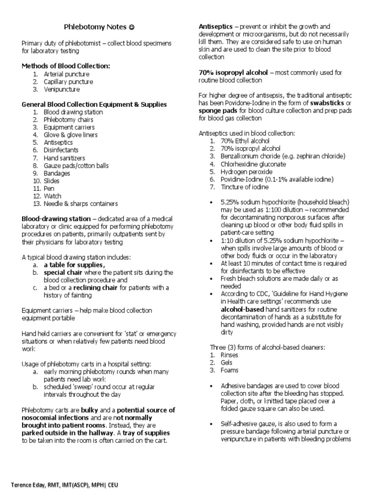Phlebotomy Notes | Intravenous Therapy | Syringe