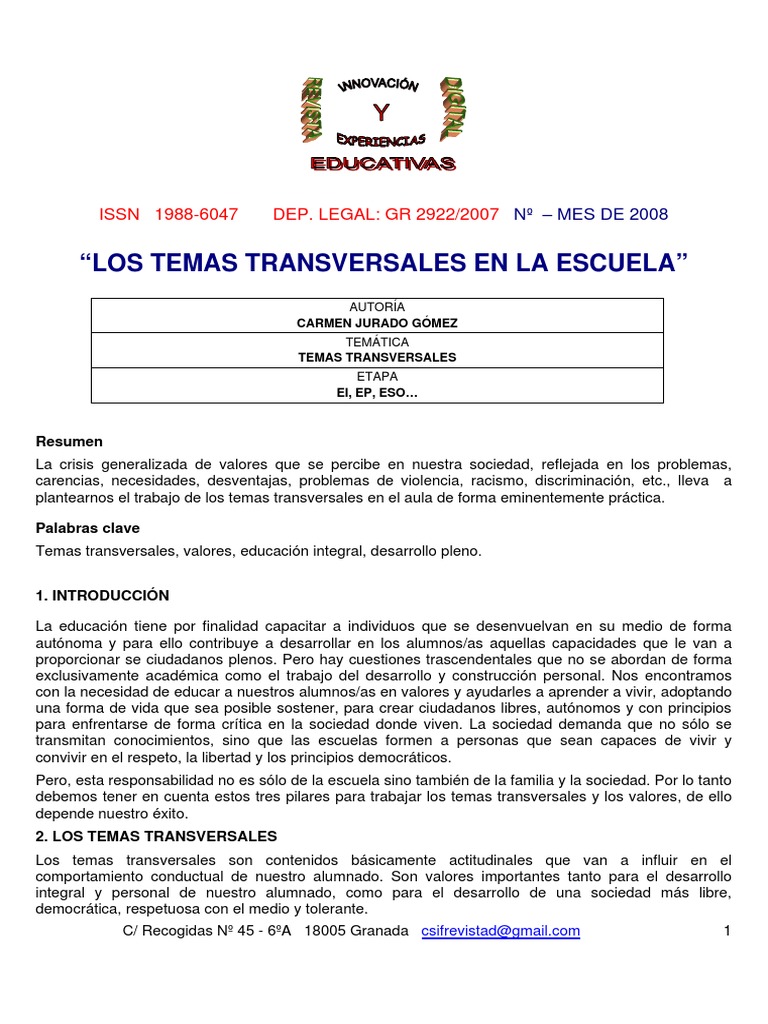 Temas Transversales en Educación Integral | PDF | Sexismo | Plan de ...