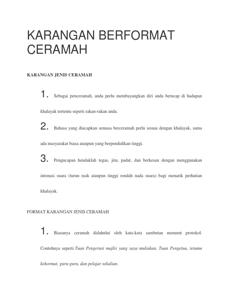 KARANGAN BERFORMAT CERAMAH