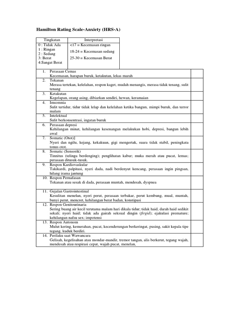 Hamilton Rating Scale - Anxiety | PDF