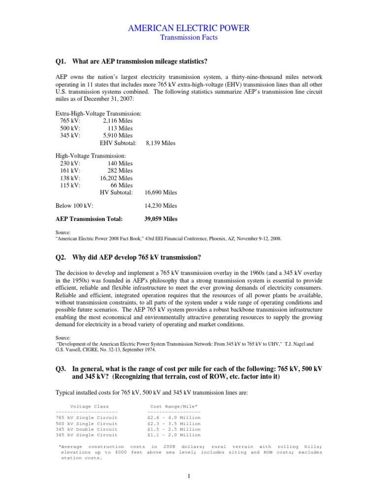 AEP 765 kV Transmission Overview | PDF | Computers