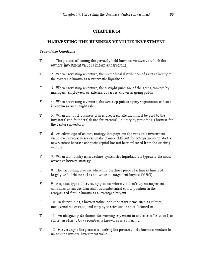 Harvesting Business Venture Investments | PDF | Order (Exchange ...