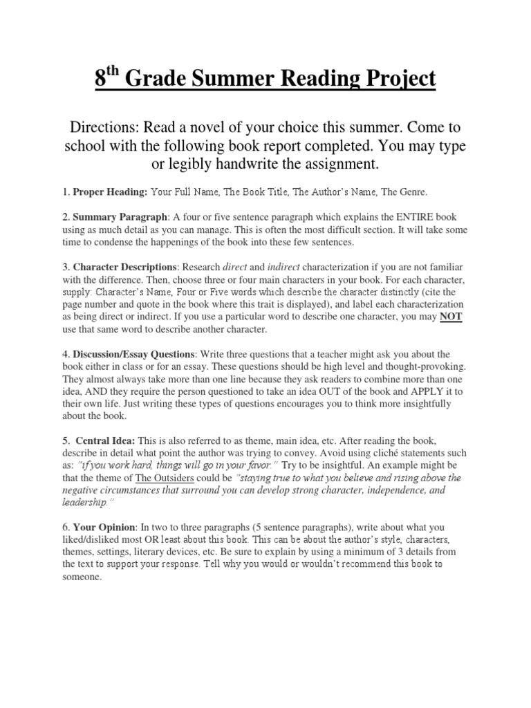Summer Book Report Document | PDF
