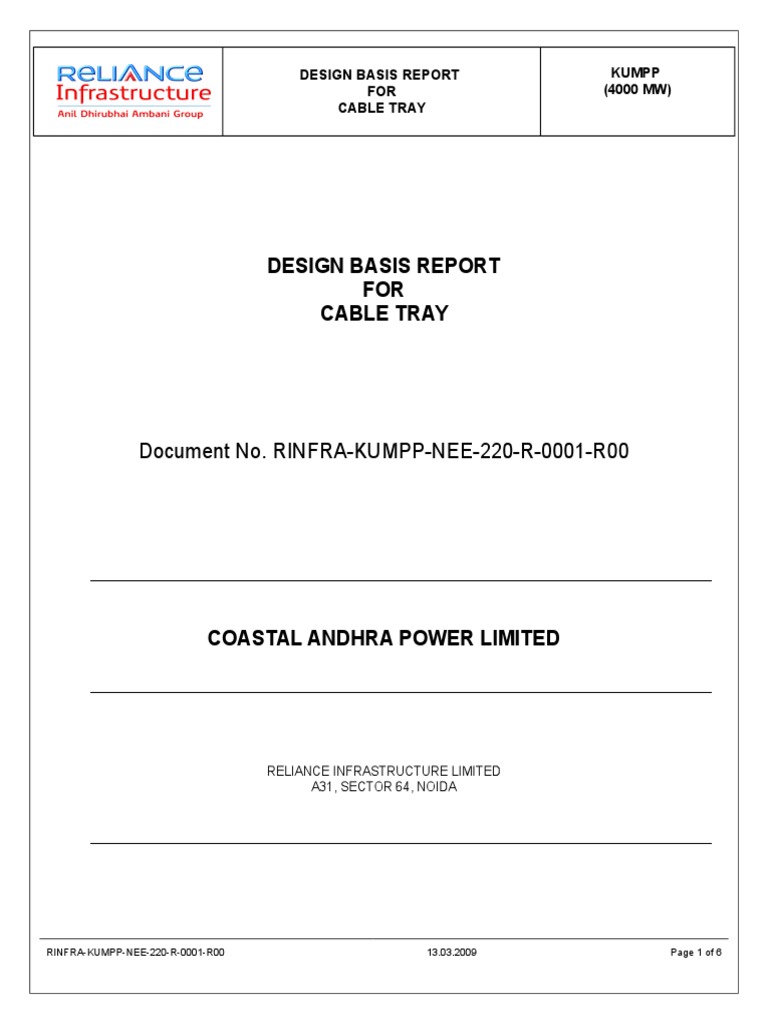 Design Basis Report FOR Cable Tray: Document No. RINFRA-KUMPP-NEE-220-R ...
