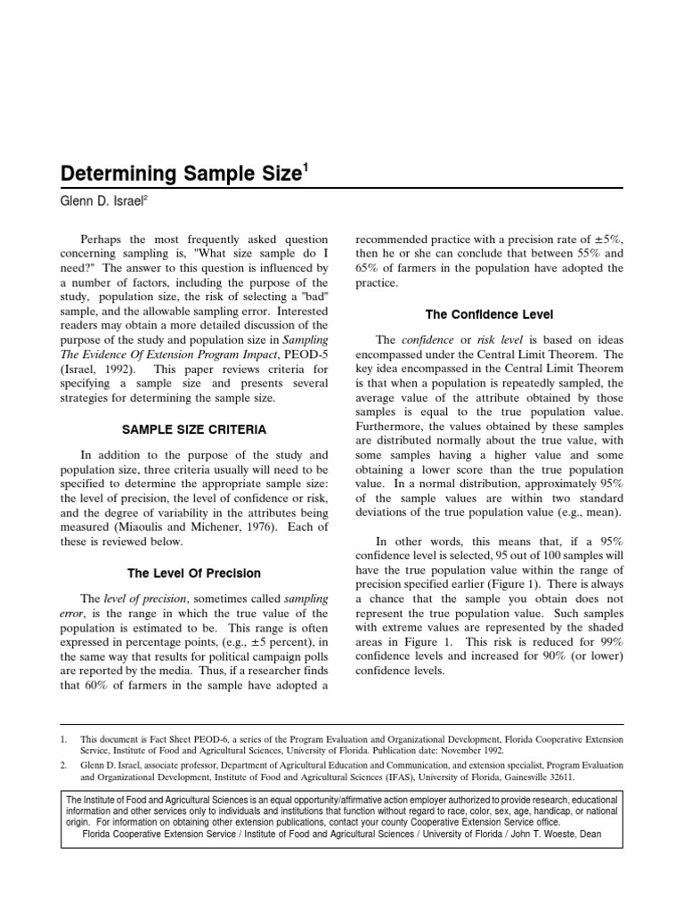 Determining Sample Size: Glenn D. Israel | PDF | Sample Size Determination | Confidence Interval