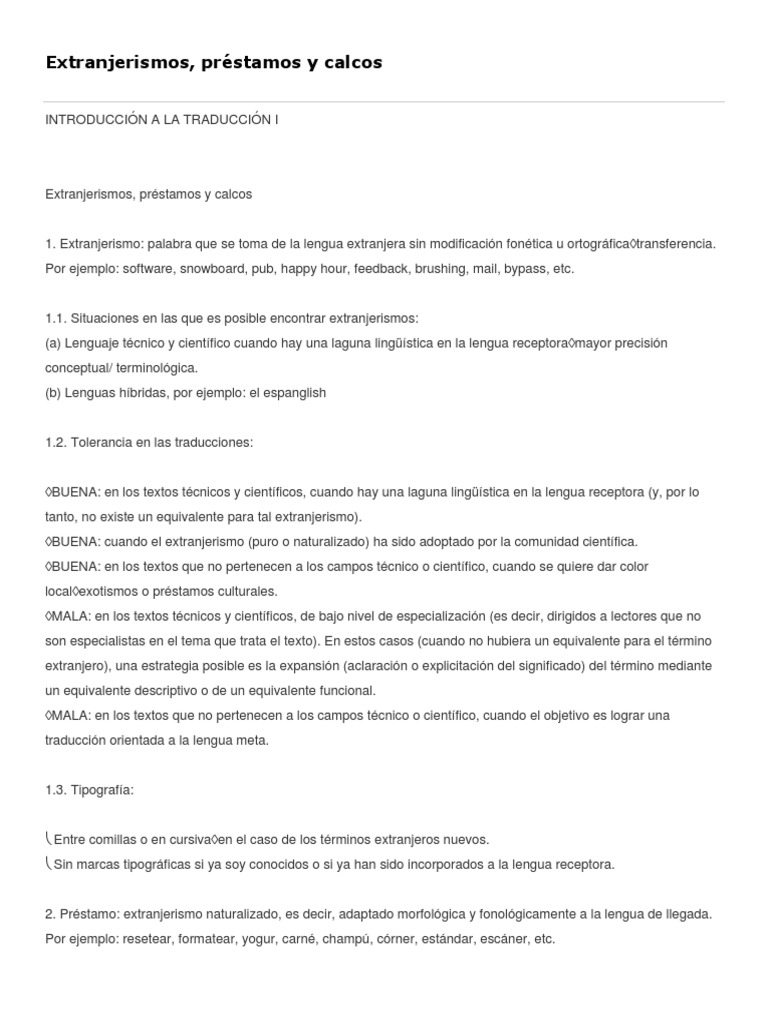 Calco y Préstamo 2 | Traducciones | Semántica