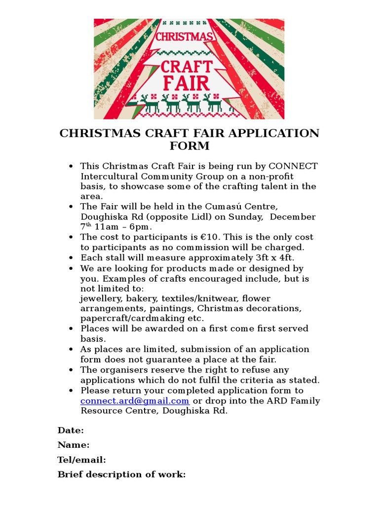 Christmas Craft Fair Application Form | PDF | Lifestyle