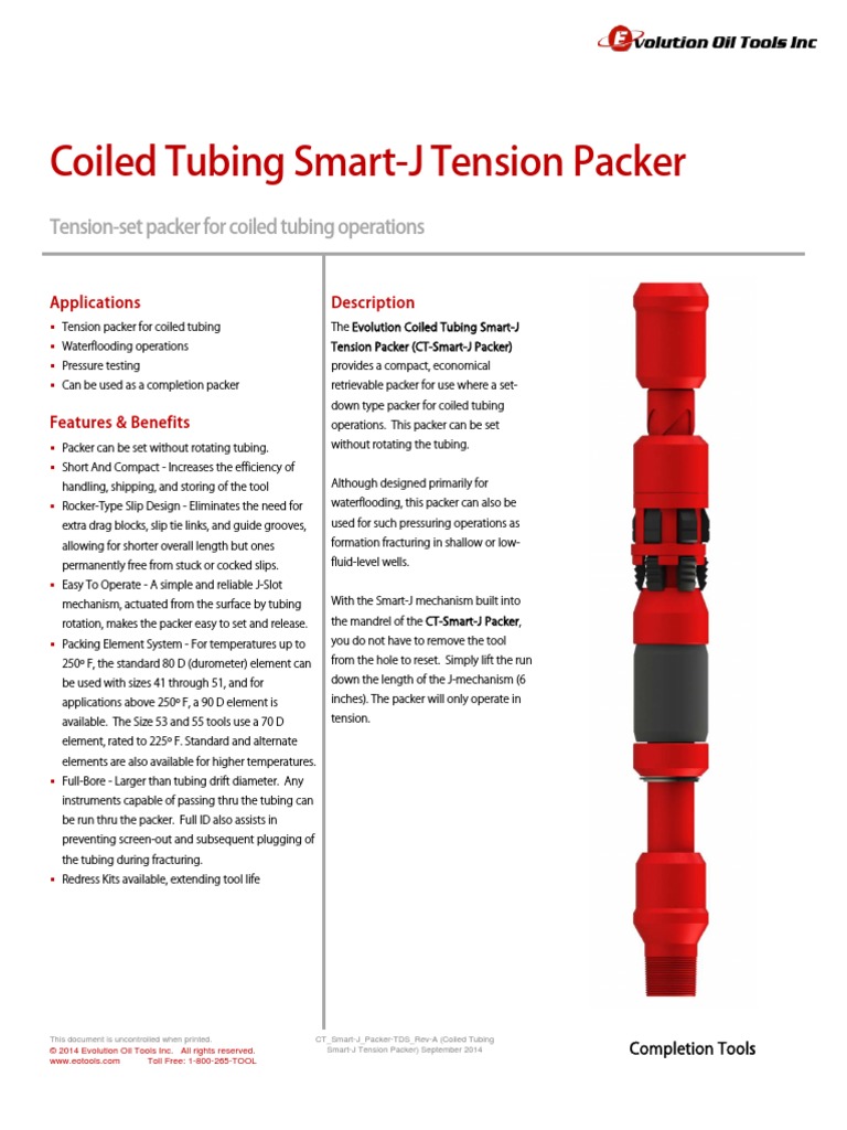 Coiled Tubing Smart-J Tension Packer Technical Datasheet | Casing ...