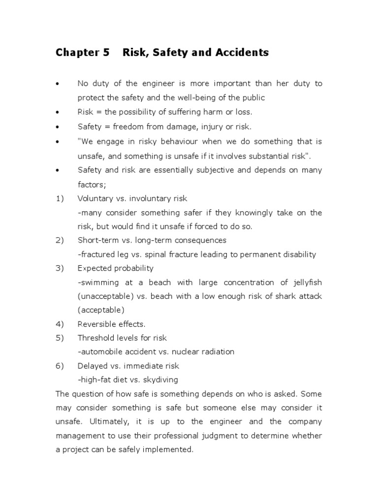 Chapter 5 Risk, Safety and Accidents | PDF | Risk | Safety