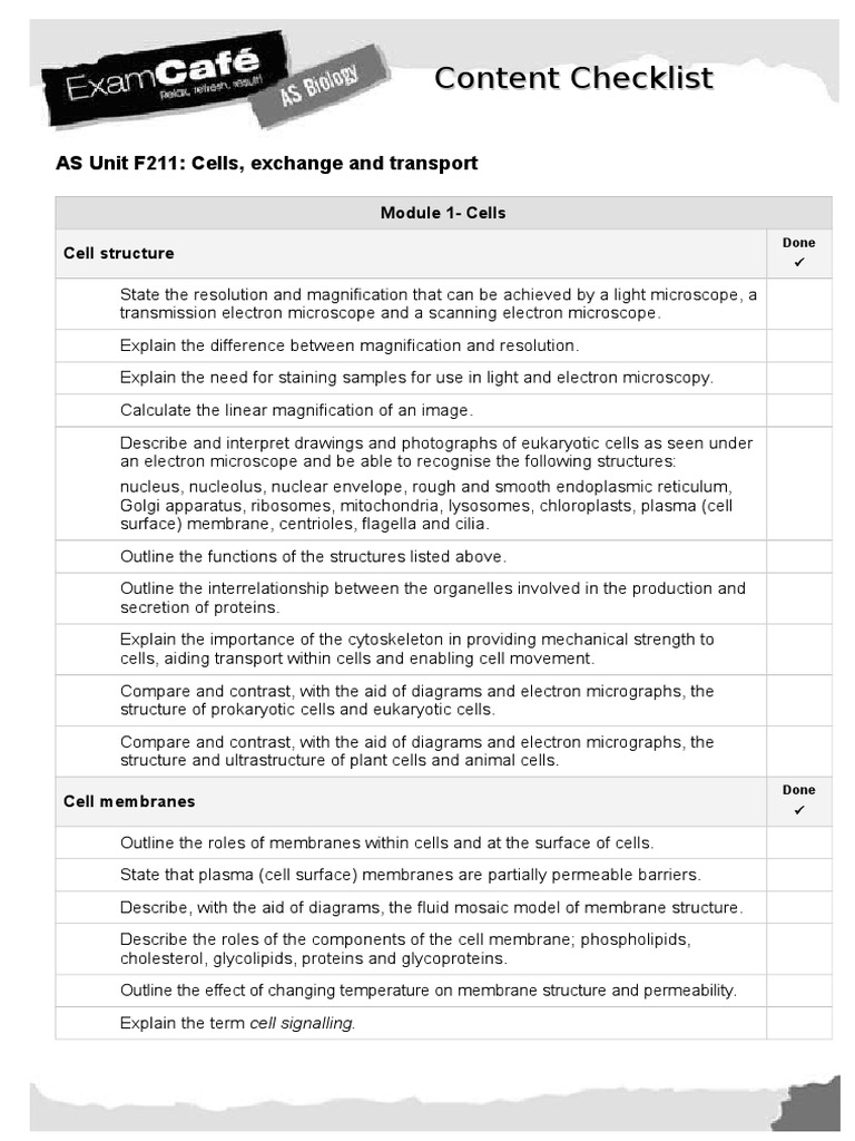 RES7 Biocontentchecklist | PDF | Cell (Biology) | Cell Membrane