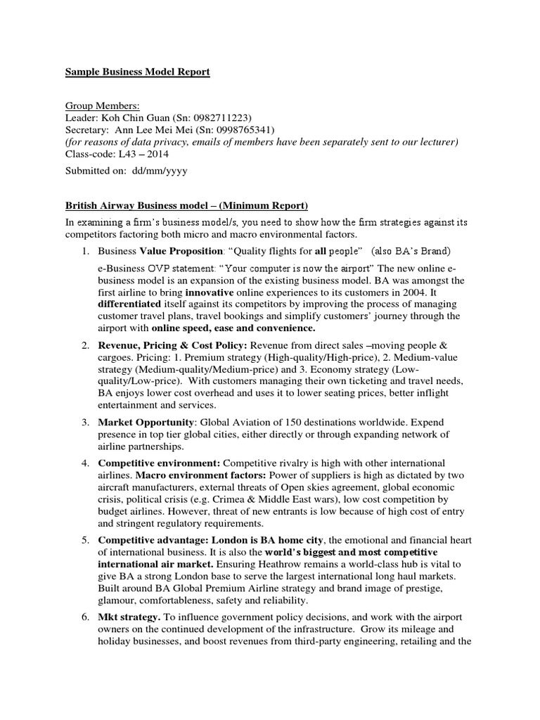 British Airways Business Model Overview | PDF | Airlines | Strategic ...
