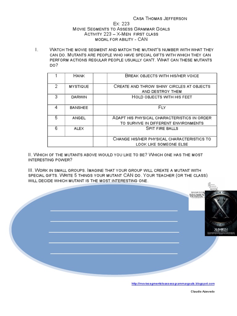 X-Men First Class Grammar Activity | PDF | Games & Activities | Social ...