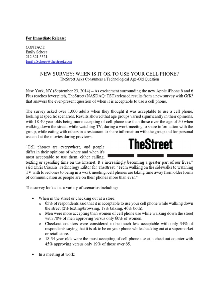 Cell Phone Use Survey Results 2014 | PDF | Communication | Business