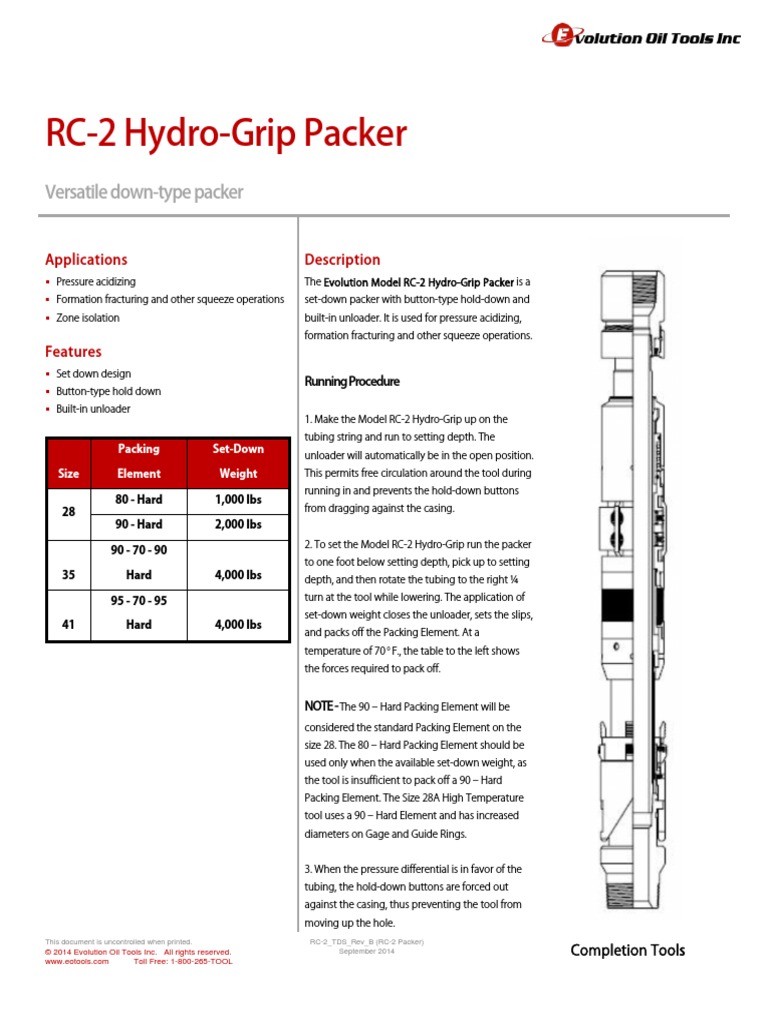 RC-2 Packer Technical Datasheet | PDF | Nature