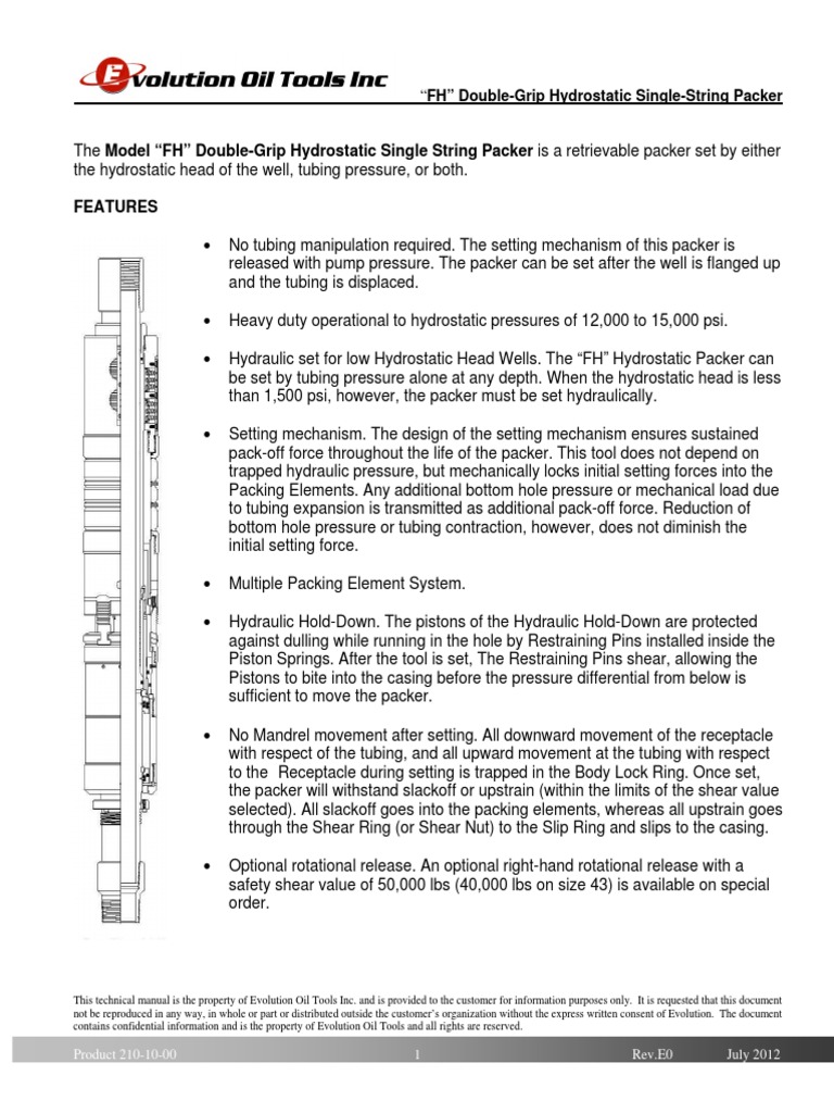 FH Double-Grip Packer Technical Datasheet | PDF | Pressure | Valve