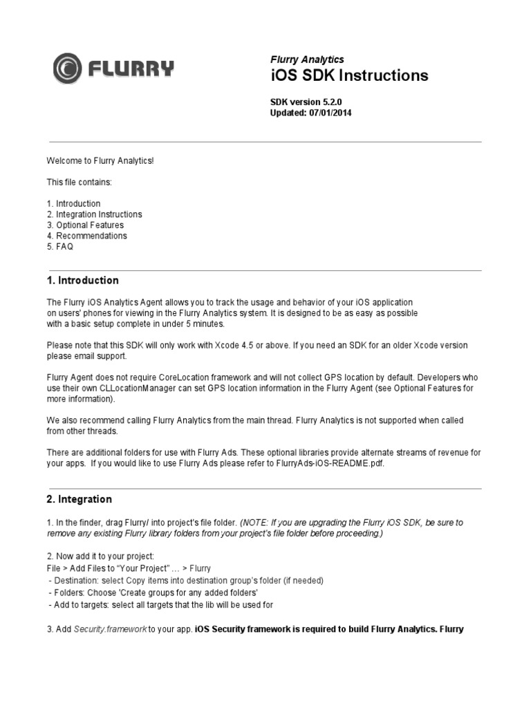 iOS SDK Instructions: 1. Introduction | Download Free PDF | Ios | Analytics