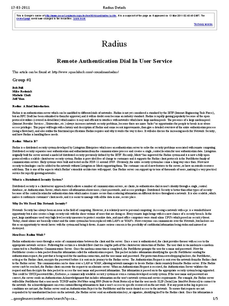 Radius: Remote Authentication Dial in User Service | Download Free PDF ...