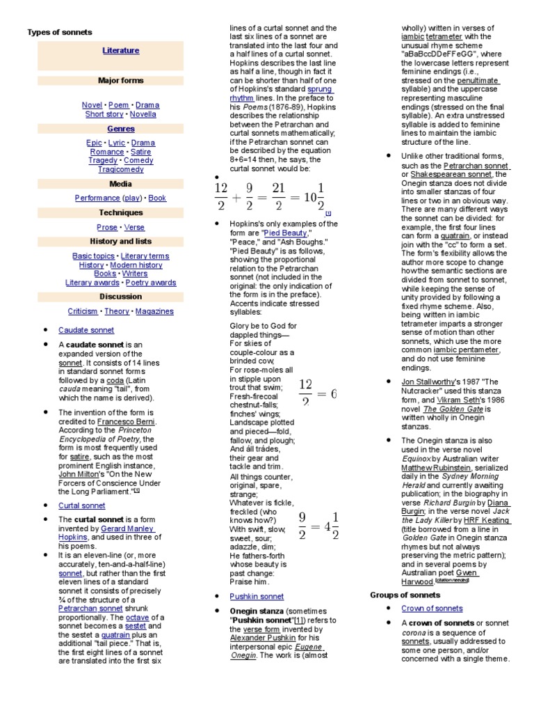 Types of Sonnets Literature | Sonnets | Stanzaic Form | Free 30-day ...