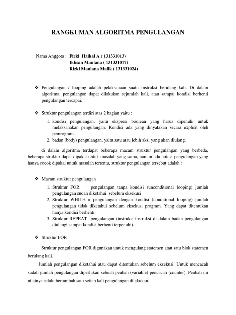 Rangkuman Algoritma Pengulangan | PDF