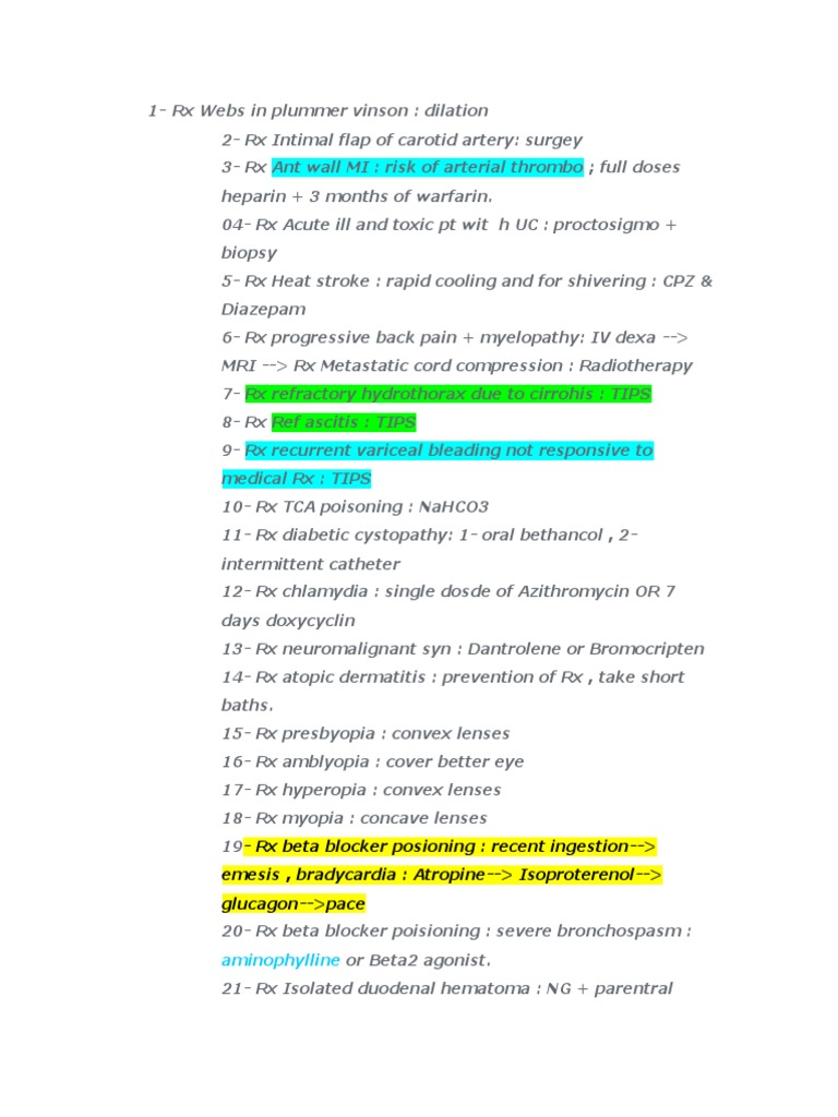 USMLE Step 2 Treatment Notes | PDF