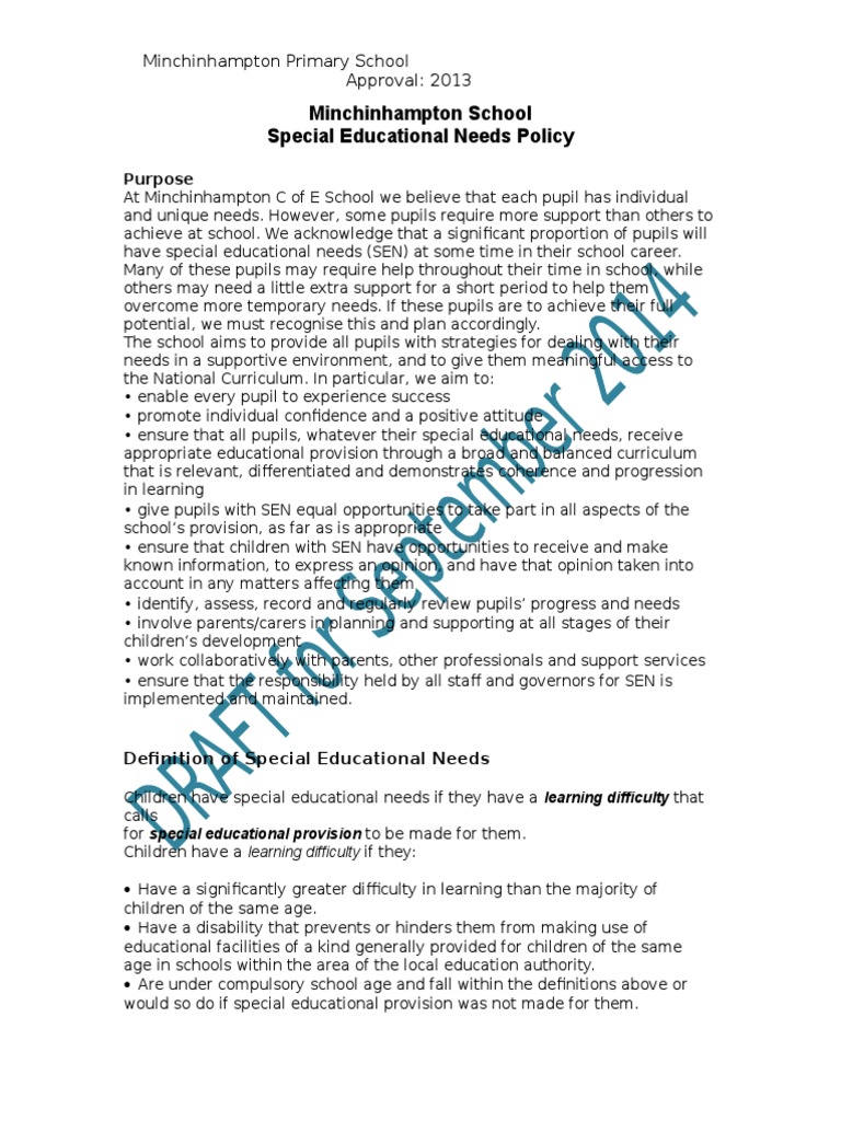 SEN Policy Updated For New Code 2014 | PDF | Special Education | Teaching