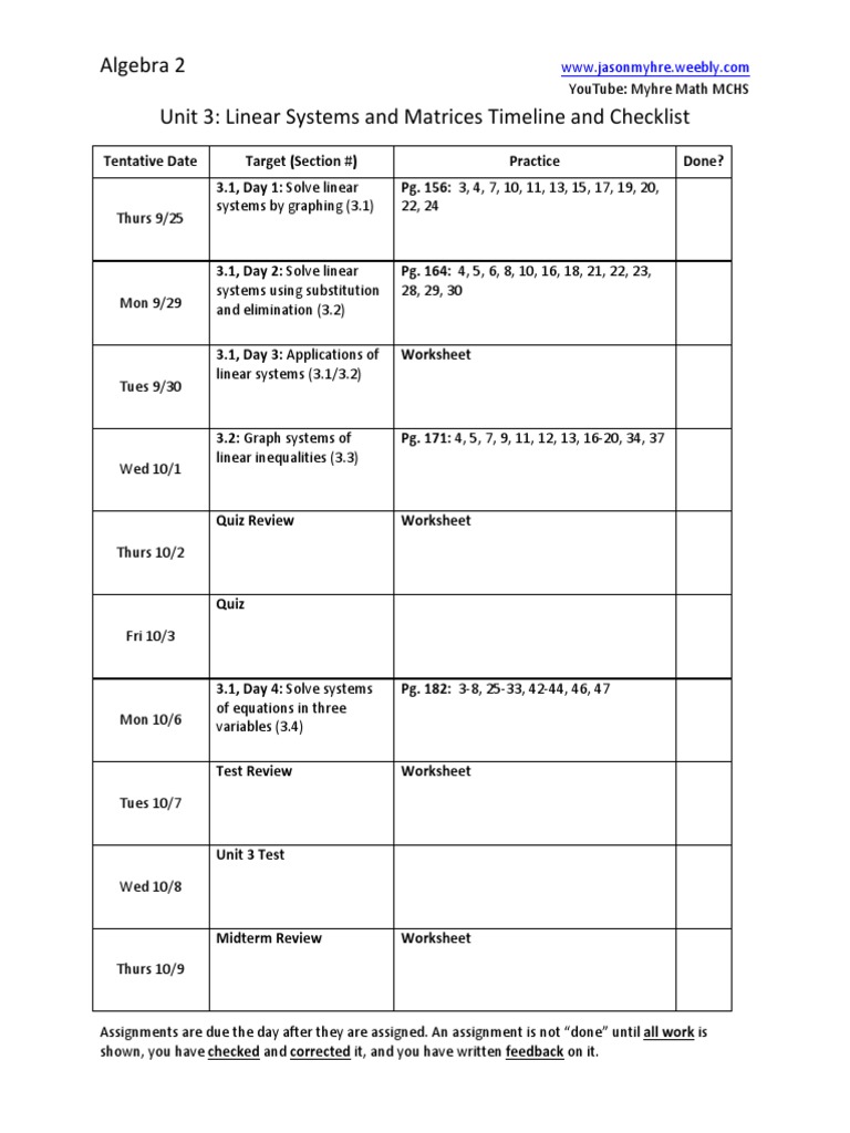 Alg 2 Unit 3 Timeline | PDF