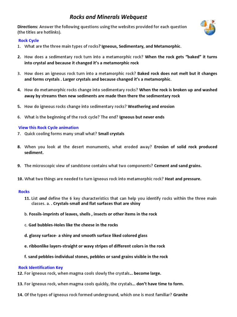 Rocks and Minerals Webquest | PDF | Sedimentary Rock | Rock (Geology)