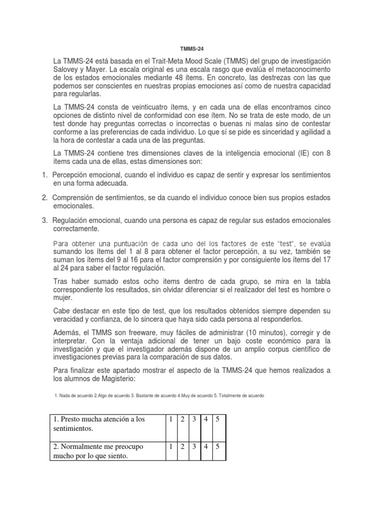 Tmms 24 Descripcion Completa | PDF | Inteligencia | Las emociones