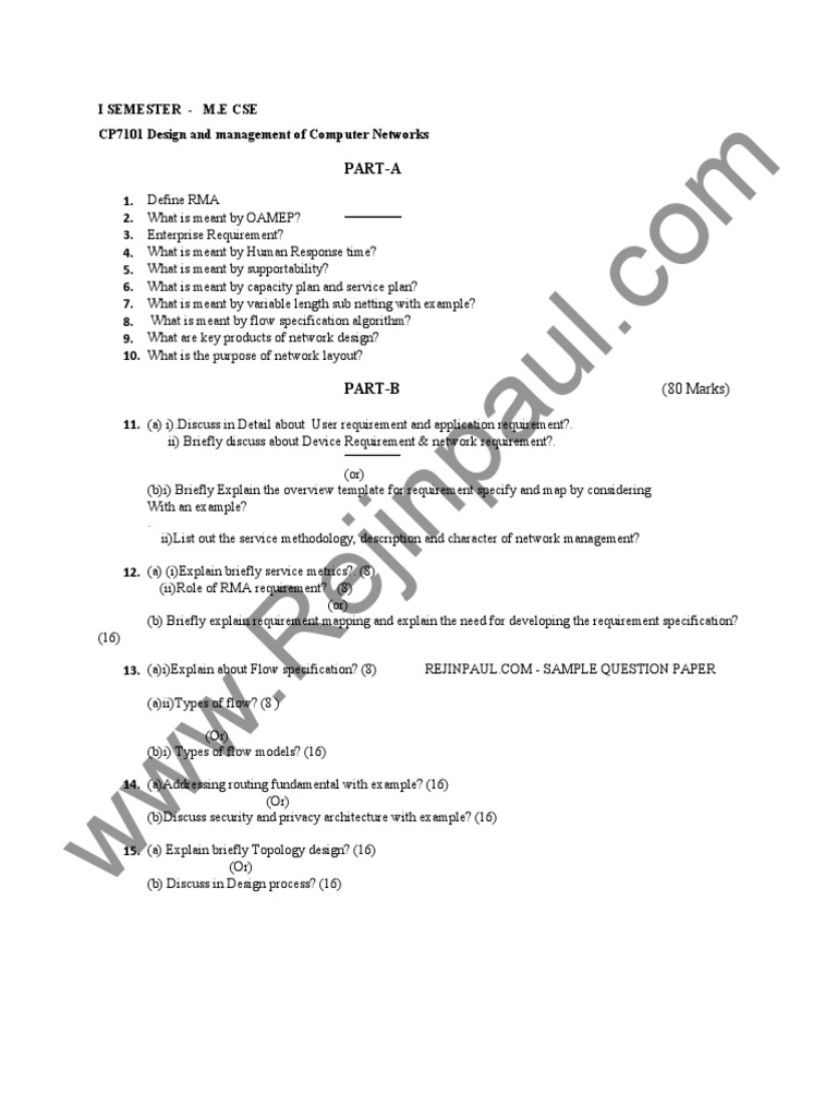 CP7101 Design and Management of Computer Networks Important and Model ...