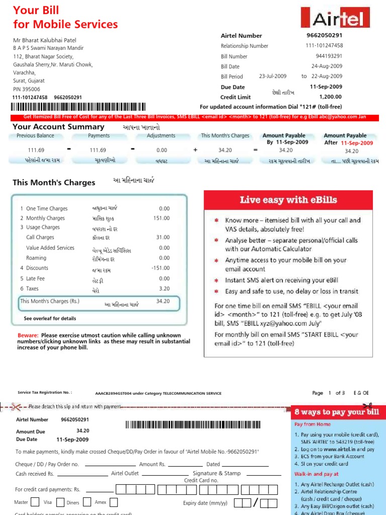 Your Bill For Mobile Services | PDF | Invoice | Credit Card