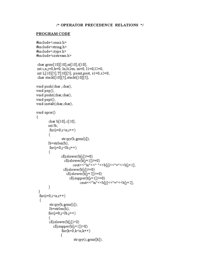 Operator Precedence Parser Code | PDF