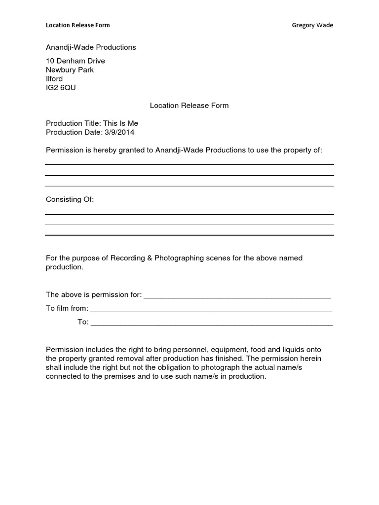 Location Relelase Form | PDF