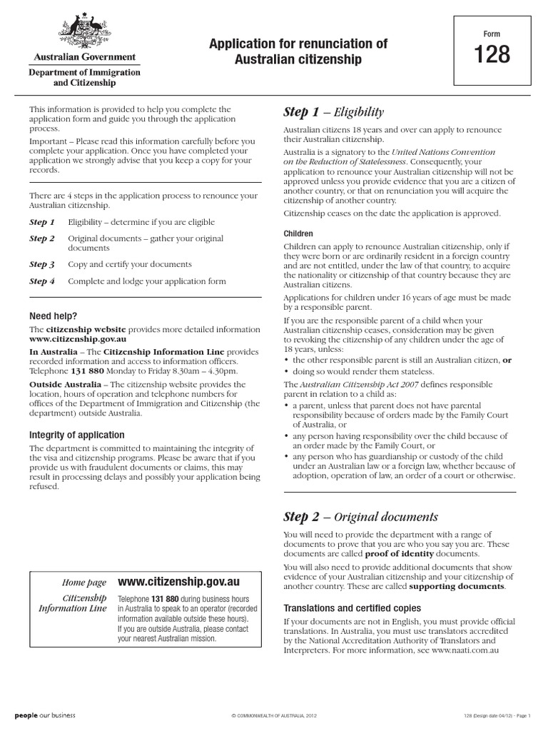 Renunciation of Citizenship Form | PDF | Payments | Identity Document
