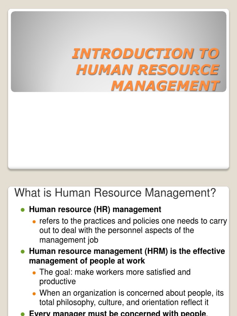 Introduction To Human Resource Management | PDF | Human Resource ...