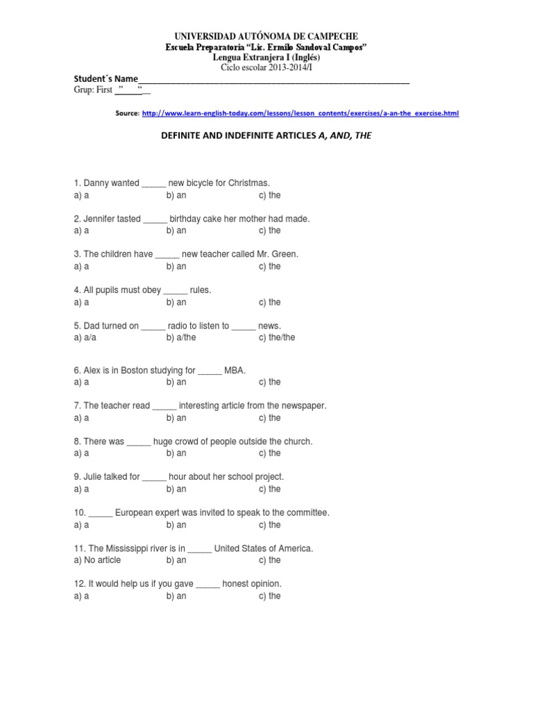 Articles Exercises with Answers PDF | PDF | Language Arts & Discipline