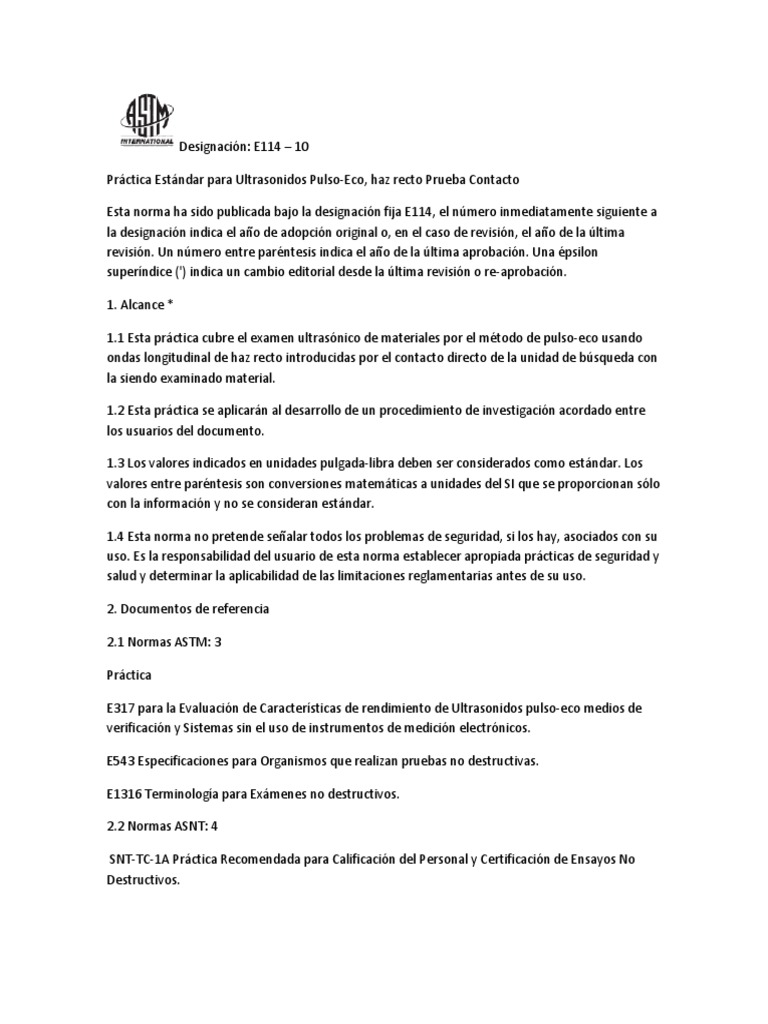 Norma ASTM E114 Español | PDF | Ultrasonido | Prueba (evaluación)