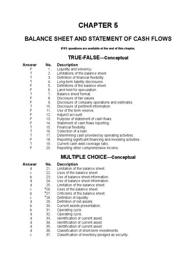 Balance Sheet and Statement of Cash Flows | PDF | Balance Sheet ...