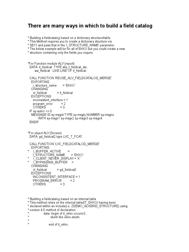 There Are Many Ways in Which To Build A Field Catalog | PDF | Sap Se ...