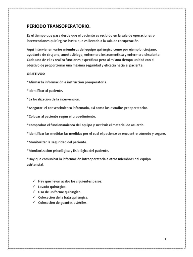 Periodo Transoperatorio | PDF | Cirugía | Especialidades Medicas