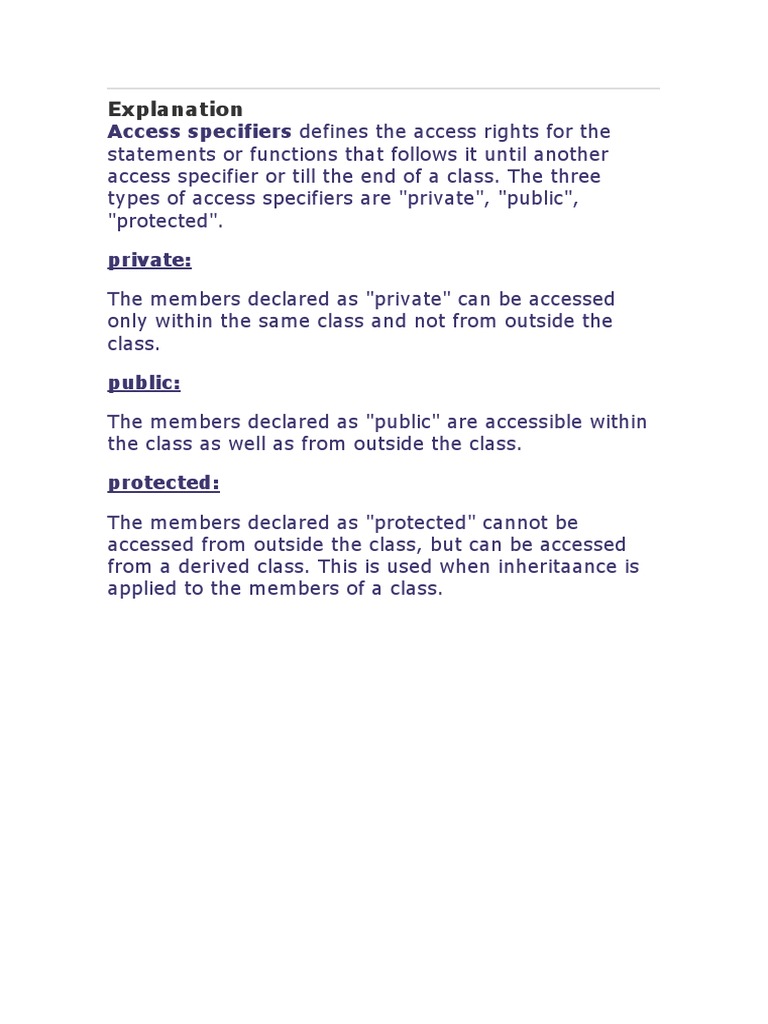 C++ Access Specifiers Explained | PDF | Computers