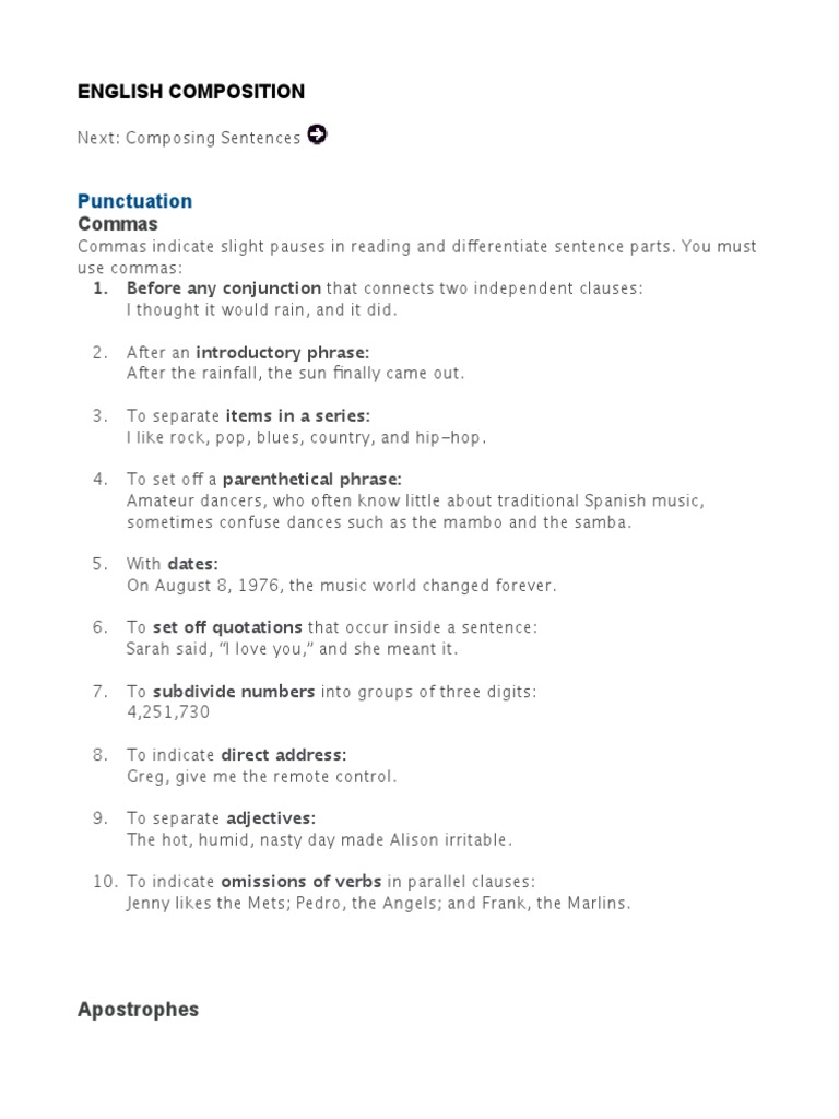 English Composition Notes | PDF | Grammatical Number | Comma
