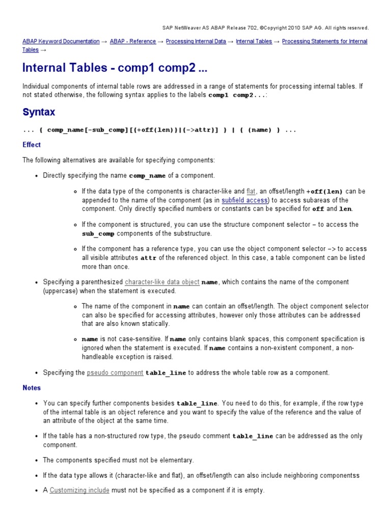 Internal Tables - Comp1 Comp2 | PDF | Table (Database) | Notation