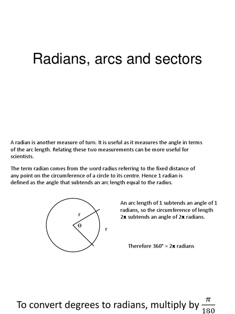 Radians Arcs and Sectors DP | PDF | Angle | Circle