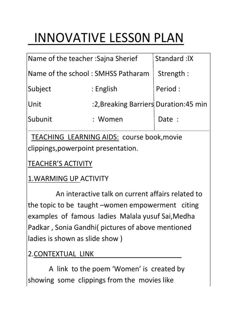 Innovative Lesson Plan 1 | PDF