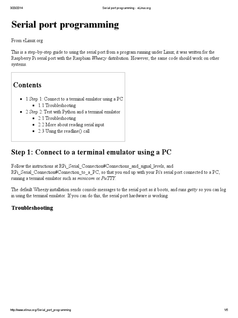 Serial Port Programming Elinux Pdf Computer Data Computer Architecture