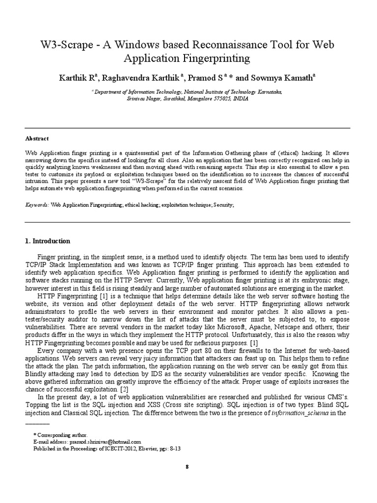 W3-Scrape - A Windows Based Reconnaissance Tool For Web Application Fingerprinting | PDF ...