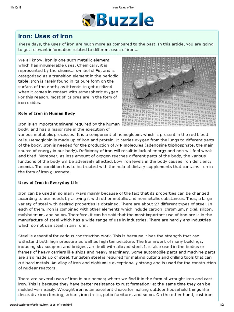 Uses of Iron | PDF | Iron | Hemoglobin