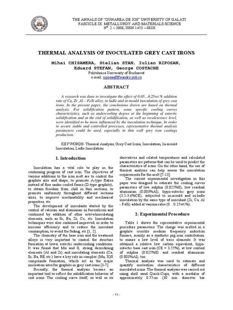 Thermal Analysis of the Solidification Behavior and Microstructure ...