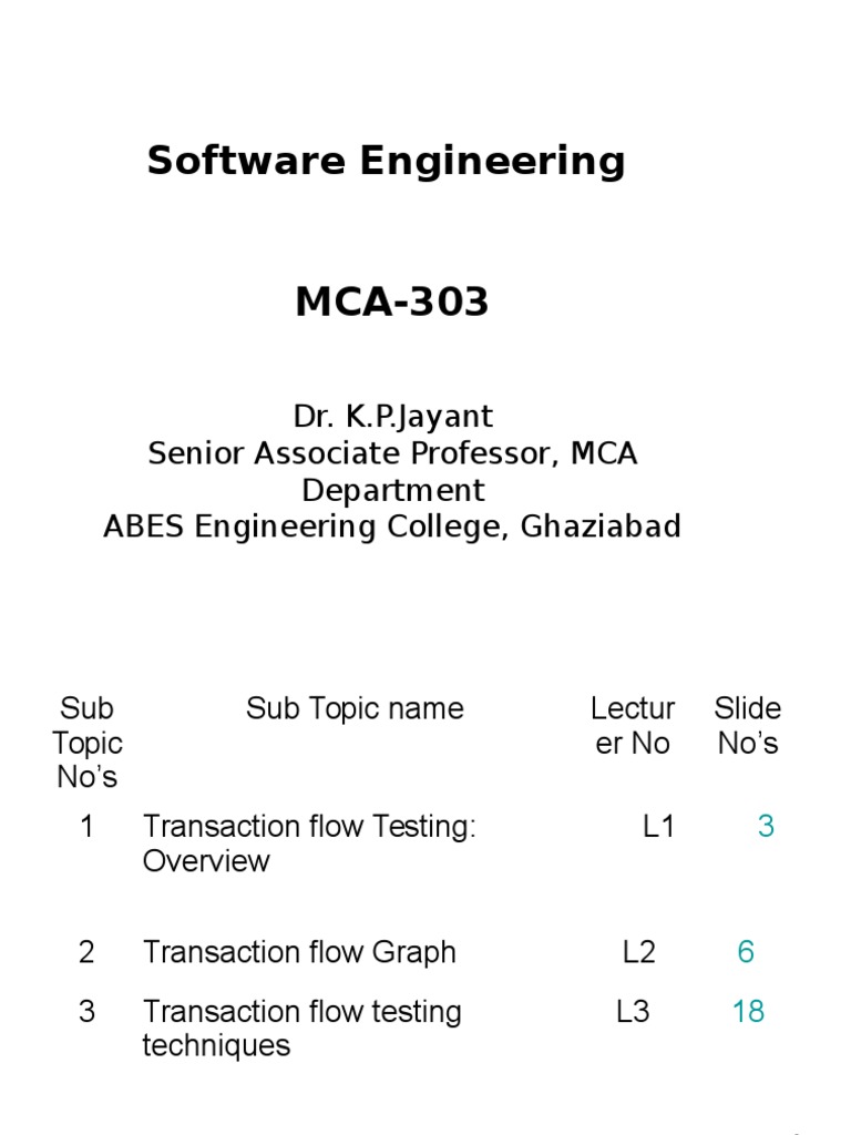 Software Engineering: Dr. K.P.Jayant Senior Associate Professor, MCA Department ABES Engineering ...