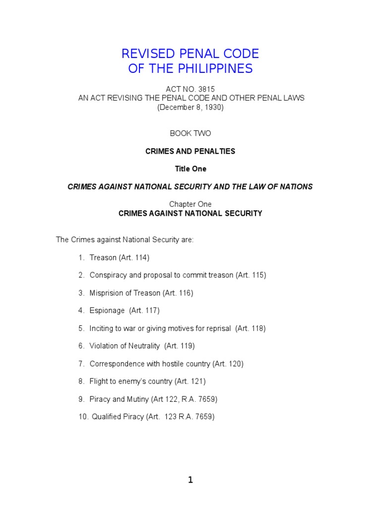 Revised Penal Code of the Philippines | PDF | Treason | Search And Seizure